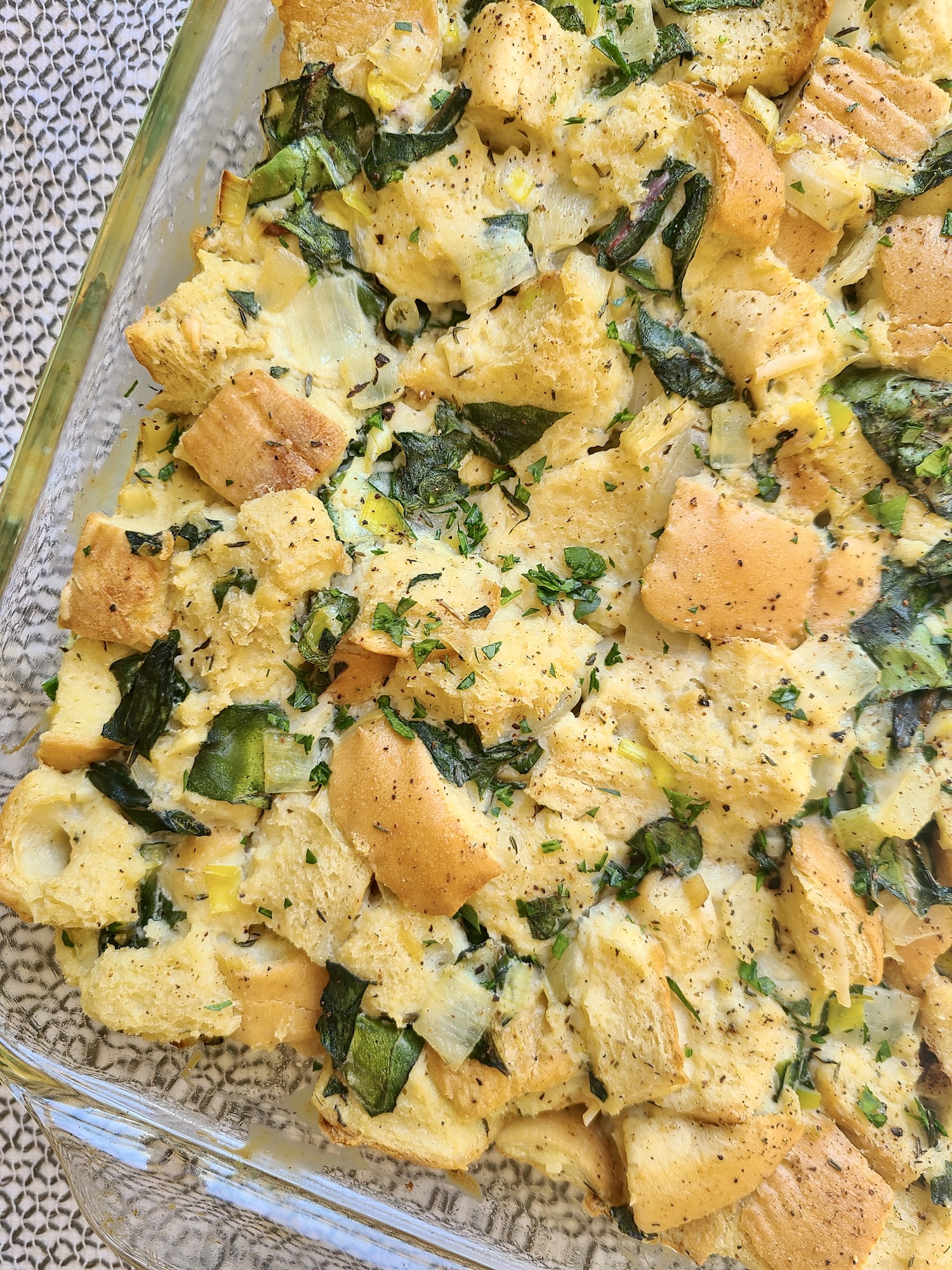Savory Vegan Bread Pudding with Leeks and Rainbow Chard - Ugly Vegan ...